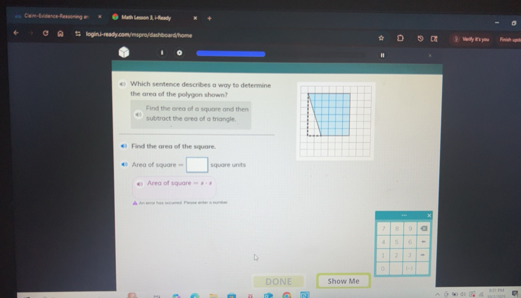 Solved: Claim-Evidence-Reasoning ar Math Lesson 3, i-Ready login.i ...