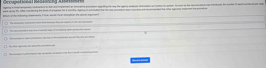 Solved: Occupational Reasoning Assessment Agency A hired temporary ...