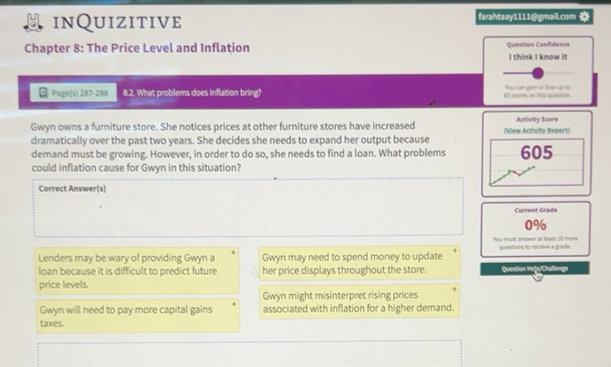 Solved: inQuizitive farahtaay1111@gmail.com Chapter 8: The Price Level and Inflation Question ...