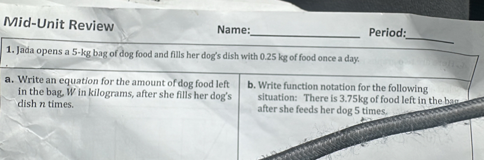 Solved: Mid-Unit Review Name:_ Period: 1. Jada opens a 5-kg bag of dog ...