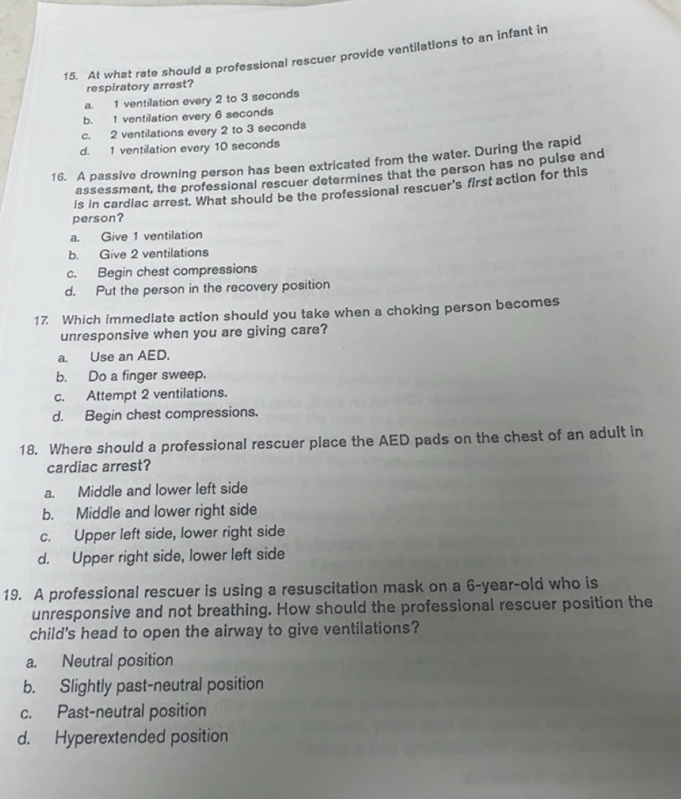 Solved: At what rate should a professional rescuer provide ventilations ...