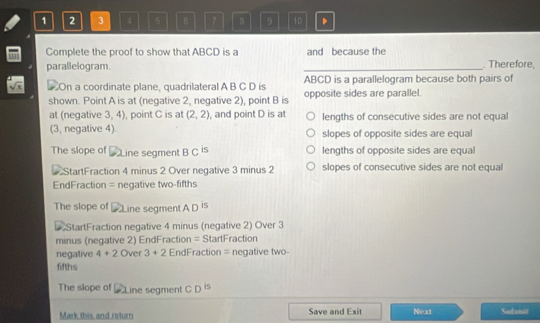 Solved: 1 2 3 4 5 6 7 B 9 10 Complete the proof to show that ABCD is a ...