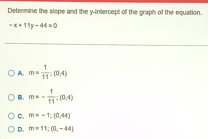 Solved: Determine the slope and the y-intercept of the graph of the ...