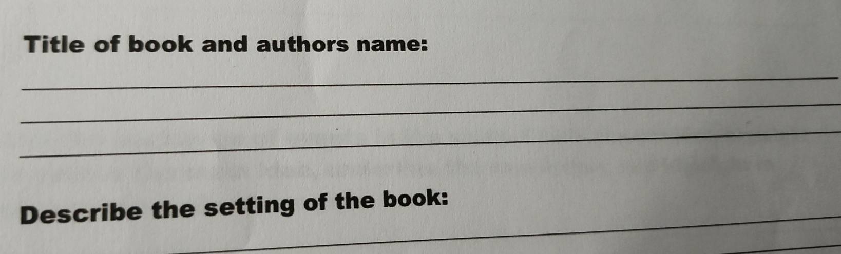 Solved: Title of book and authors name: _ _ _ _ Describe the setting of ...
