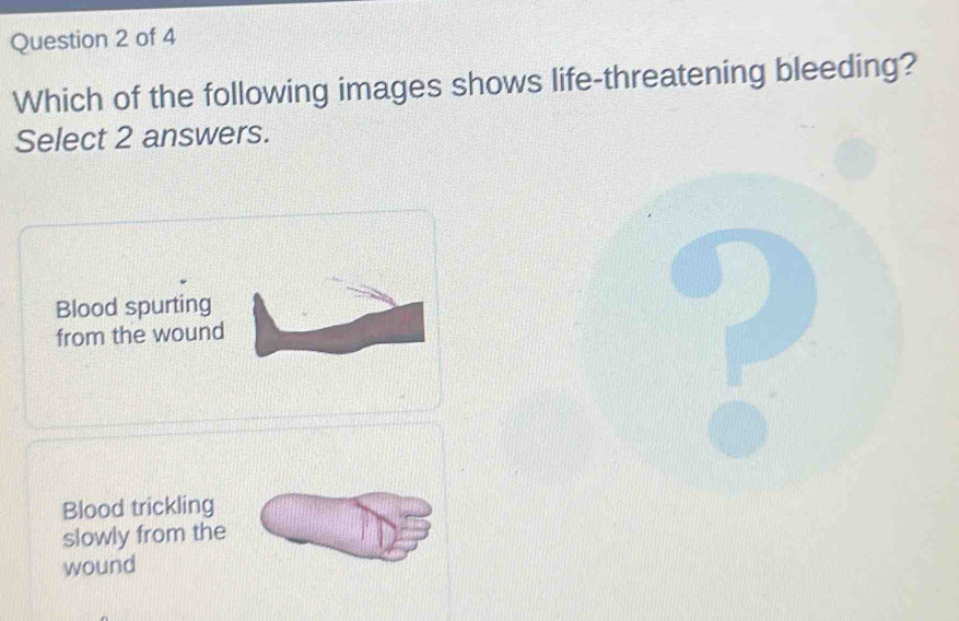 Solved: Which of the following images shows life-threatening bleeding ...