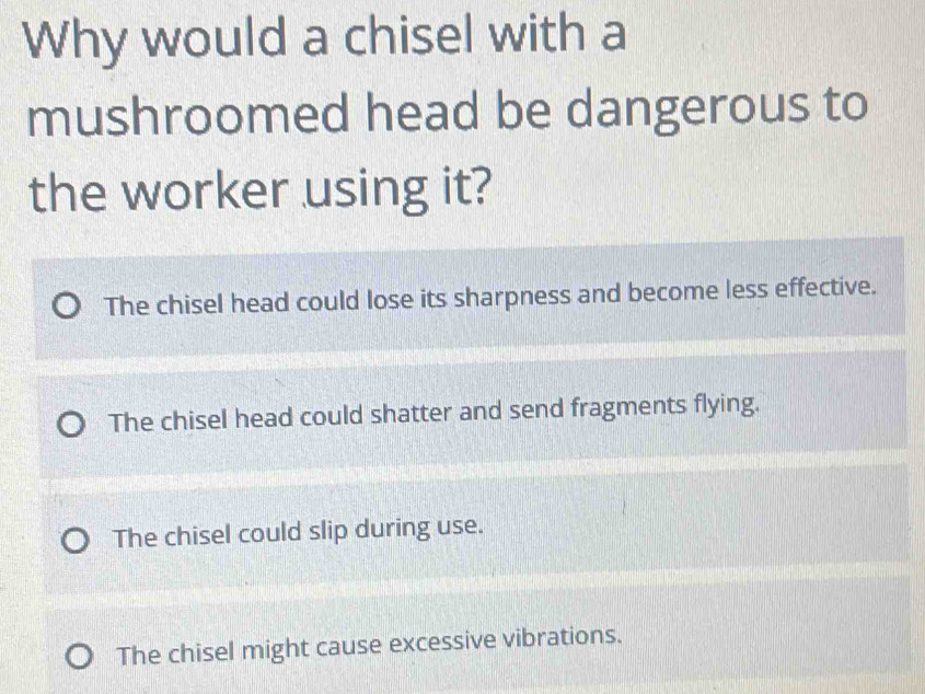 Solved: Why would a chisel with a mushroomed head be dangerous to the ...