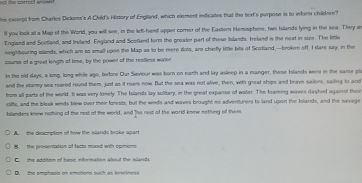Solved: ect the correct arowef . his excerpt from Charles Dickens's A ...