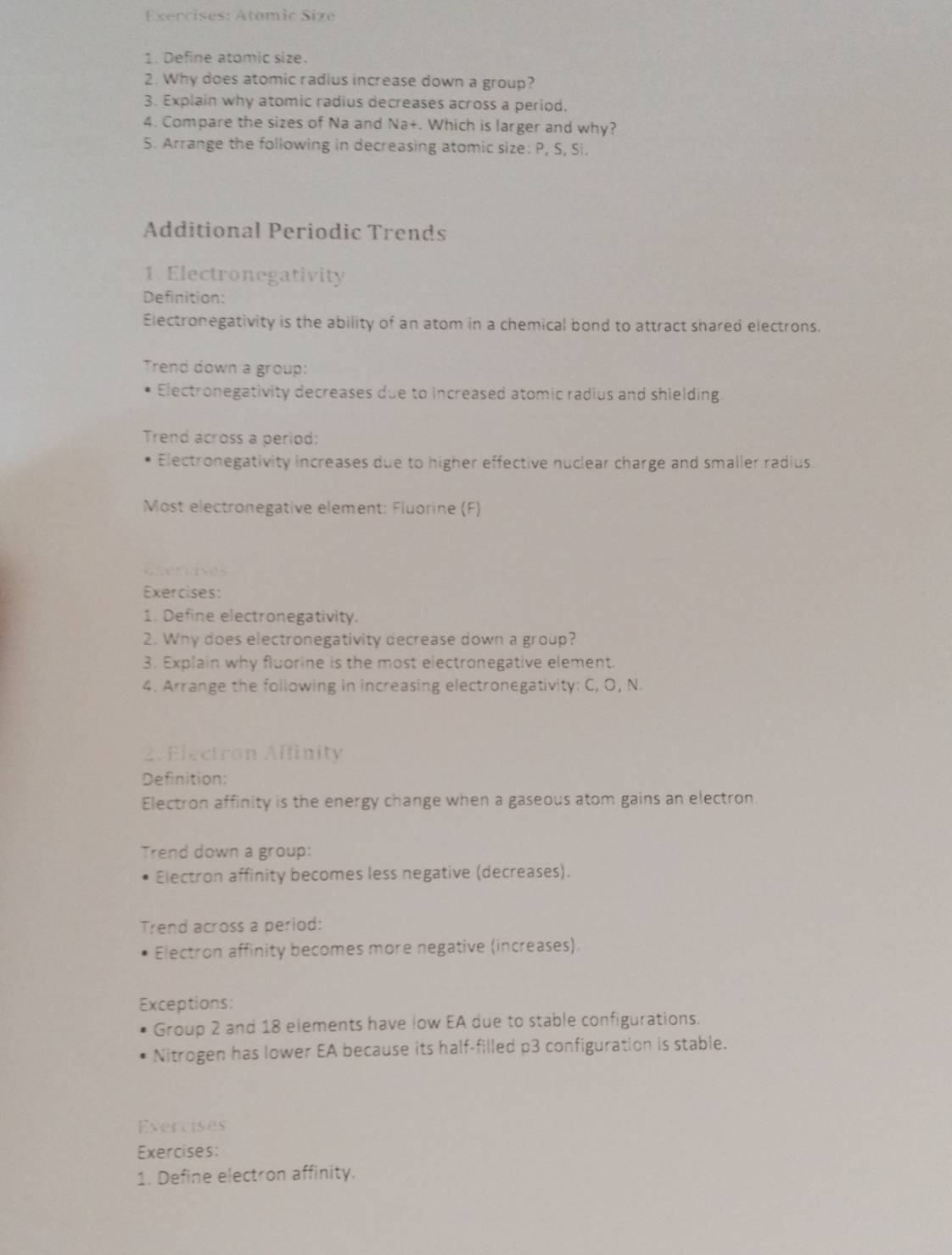 Résolu :Atomic Síze 1. Define atomic size. 2. Why does atomic radius ...