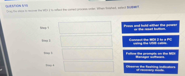 Solved: QUESTION 5/10 Drag the steps to recover the MDI 2 to reflect ...