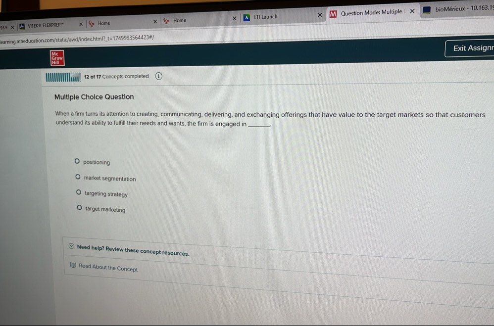 Solved: × bioMérieux - 10.163.1 19> VITEK® FLEXPREP' Home × LTI Launch Question Mode: Multiple × ...