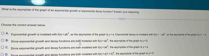 Solved: What is the asymptote of the graph of an exponential growth or ...