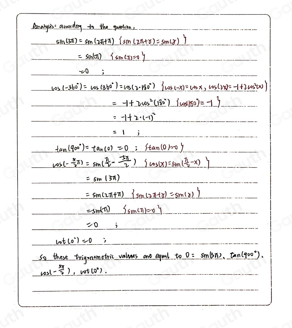 Solved: Which trigonometric values equal 0? Check all that apply. sin ...