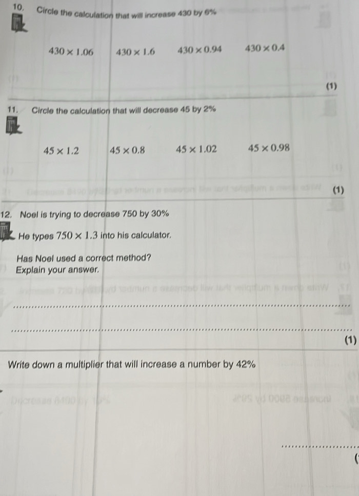 Solved: Circle the calculation that will increase 430 by 6% 430* 1.06 ...