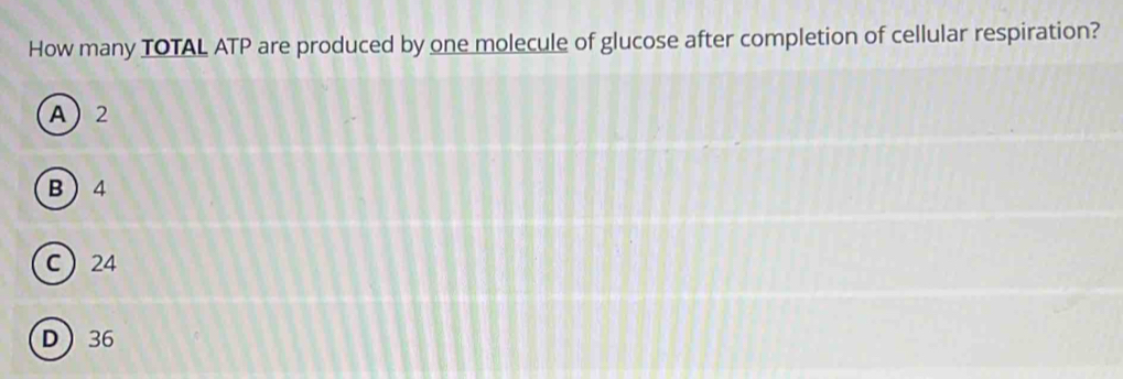 Solved: How many TOTAL ATP are produced by one molecule of glucose ...