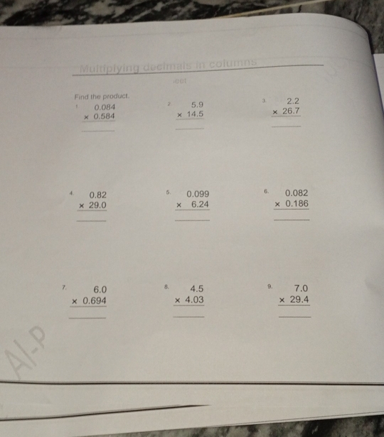 Solved: Multiplying decimais in columns reet Find the product ...