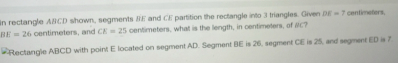 Solved: In rectangle ABCD shown, segments BE and CE partition the ...