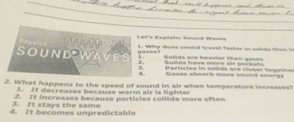 Solved: Let's Explain: Sound Waves Physics WANAN 1. Why does sound ...