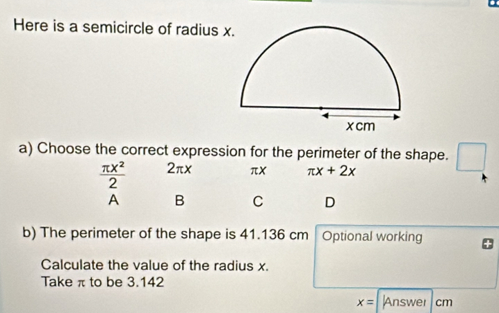 Solved: Here is a semicircle of radius a) Choose the correct expression ...