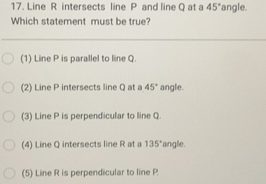 Gelöst:Line R intersects line P and line Q at a 45° angle. Which ...