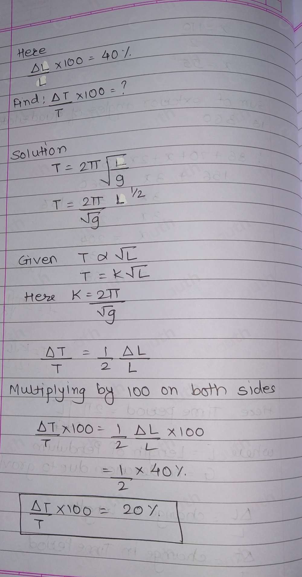 Solved: A pendulum of length L cm has time period T seconds. T is ...