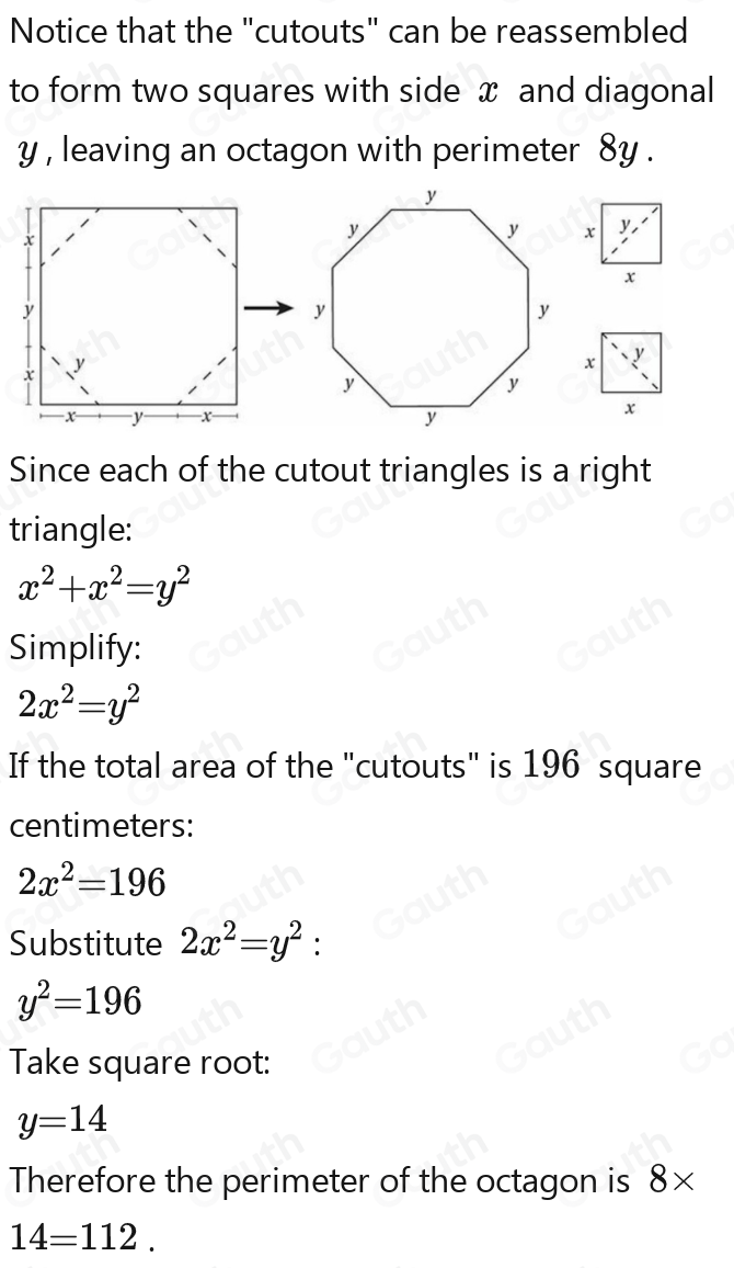 Solved: Four triangles are to be cut and removed from a square piece of ...