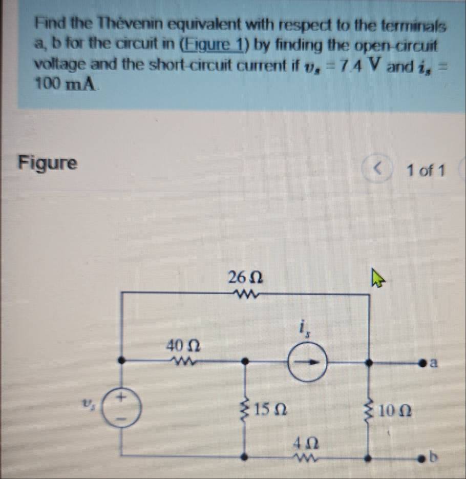 Solved: Find the Thèvenin equivalent with respect to the terminals a, b ...