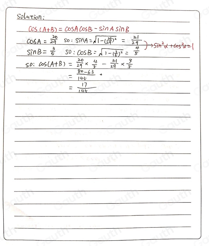 Solved: For positive acute angles A and B, it is known that cos A= 20/ ...