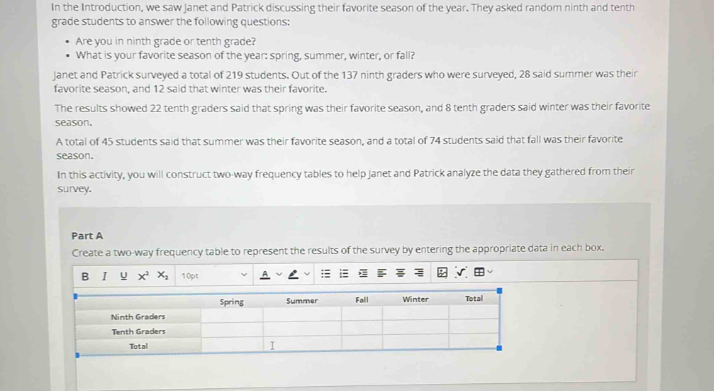 In the Introduction, we saw Janet and Patrick discussing their favorite ...