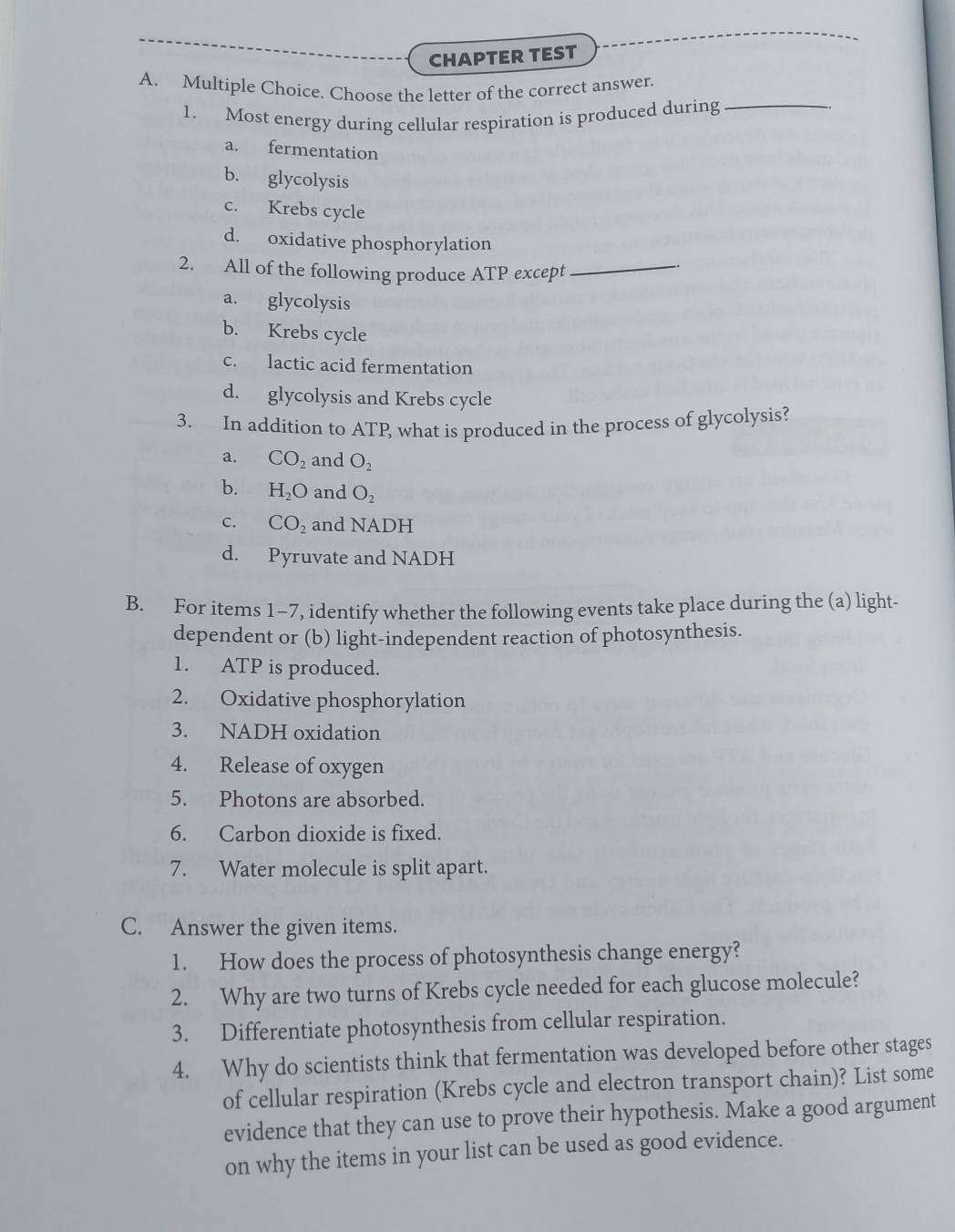 Solved: CHAPTER TEST A. Multiple Choice. Choose the letter of the ...
