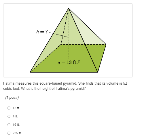 Solved: Fatima measures this square-based pyramid. She finds that its ...