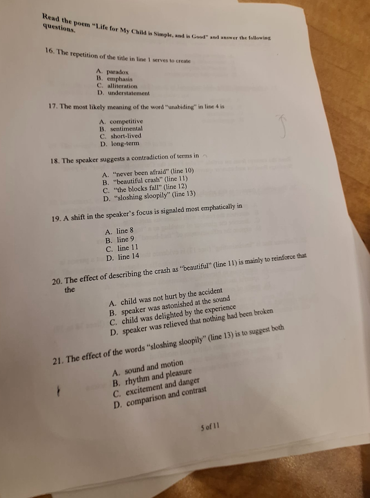 Solved: questions. Read the poem “Life for My Child is Simple, and is ...