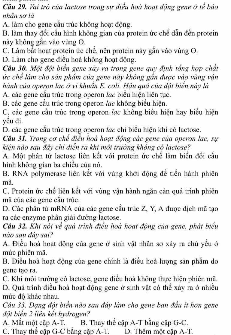 Giải quyết:Vai trò của lactose trong sự điều hoà hoạt động gene ở tế ...