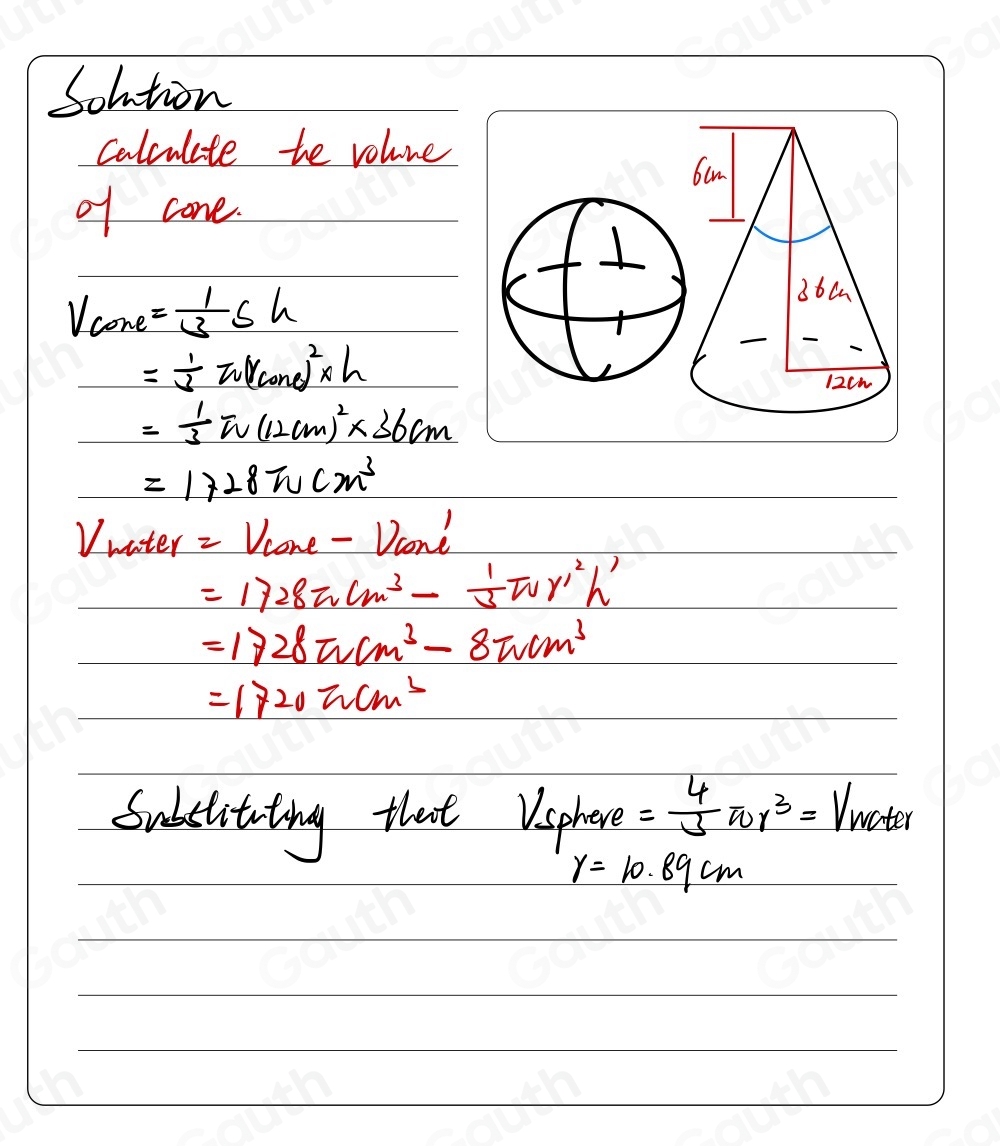 Solved: A SPHERICAL BALL WAS COMPLETELY IMMERSED INTO AN INVERTED RIGHT ...