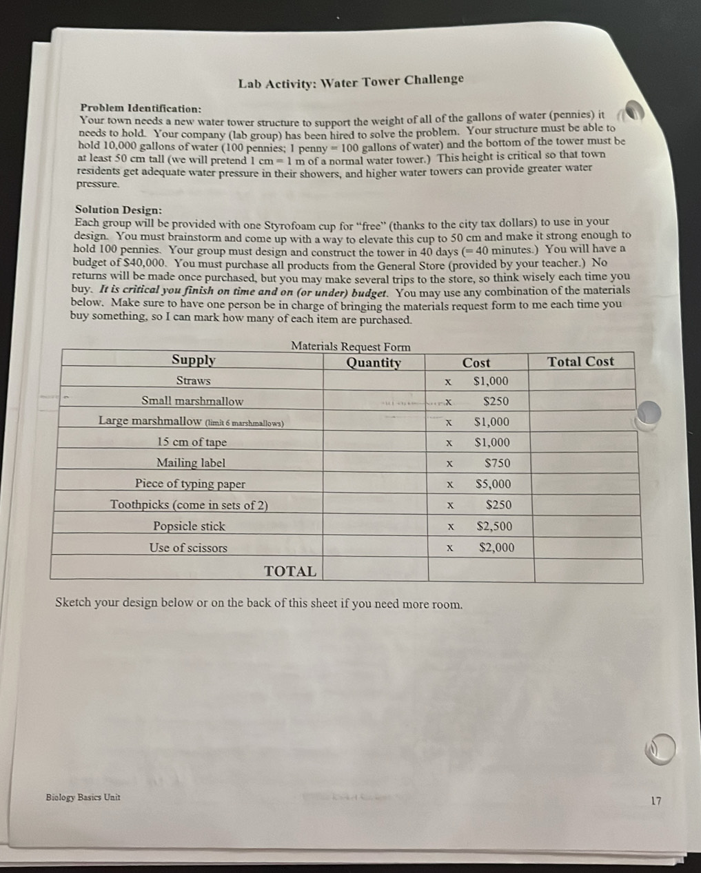 Solved: Lab Activity: Water Tower Challenge Problem Identification ...