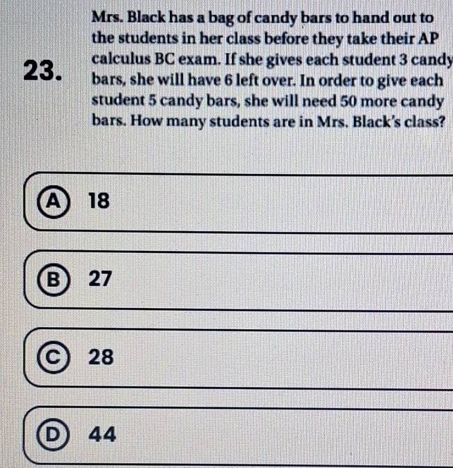 تم الحل:Mrs. Black has a bag of candy bars to hand out to the students ...