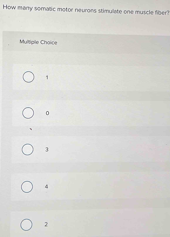 Solved: How many somatic motor neurons stimulate one muscle fiber ...