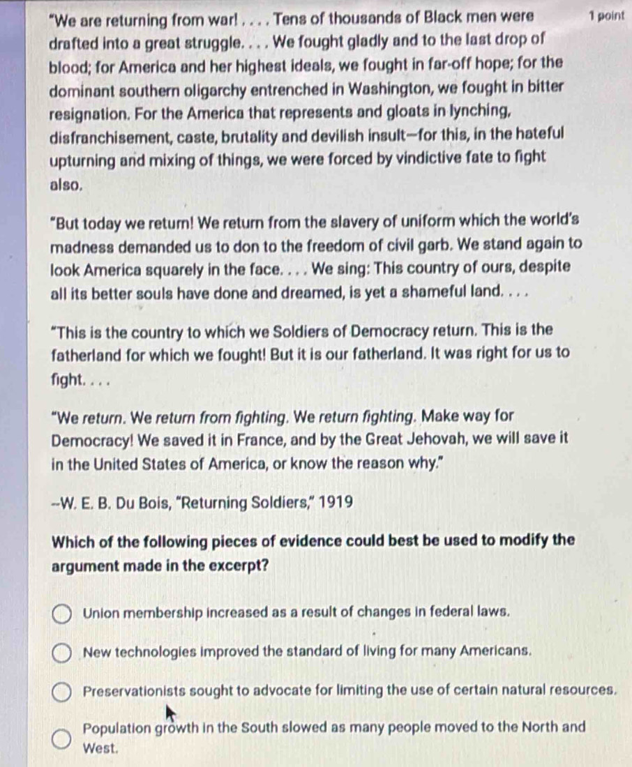 Solved: “We are returning from war! . . . . Tens of thousands of Black ...