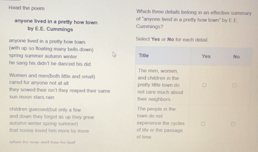 Solved: Read the poem Which three details belong in an effective ...