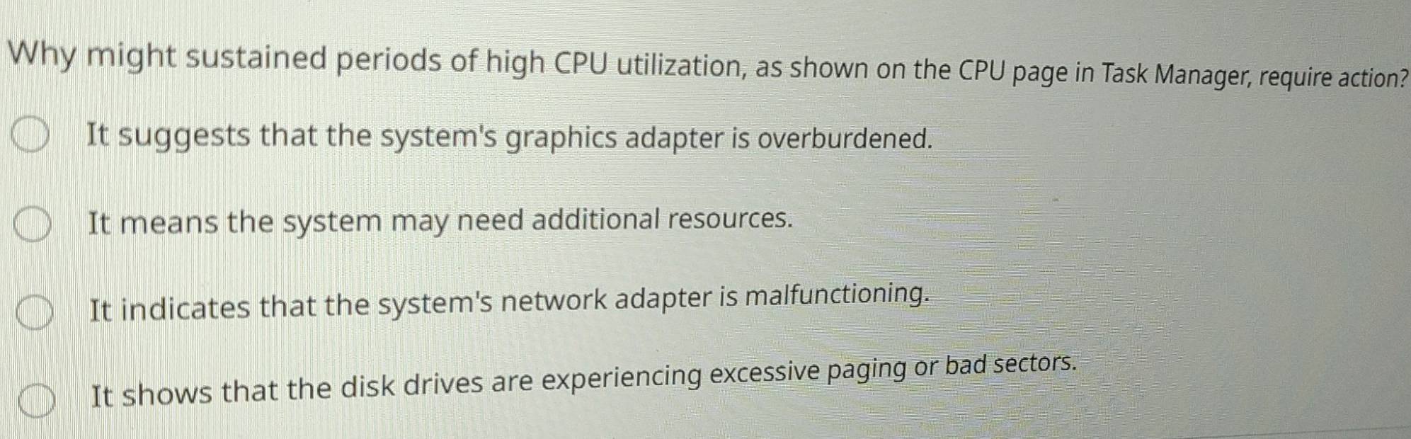 Solved: Why might sustained periods of high CPU utilization, as shown ...