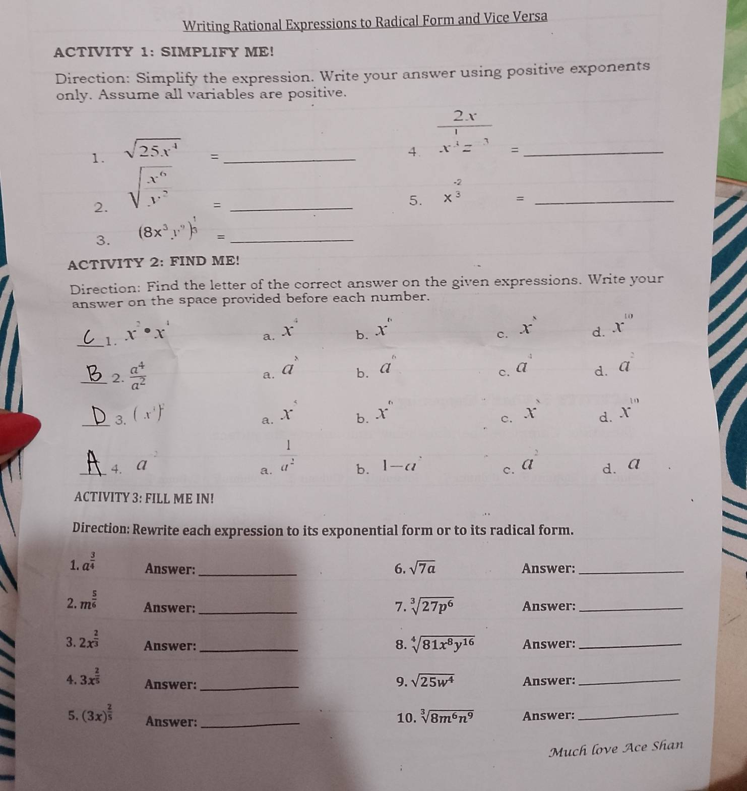 Solved: Writing Rational Expressions to Radical Form and Vice Versa ...