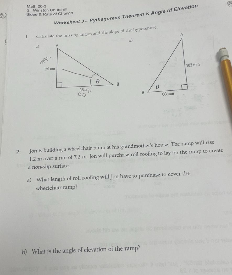 Gelöst:Math 20-3 Sir Winston Churchill Slope & Rate of Change Worksheet ...