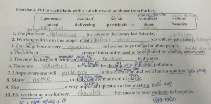 Giải quyết:Fill in each blank with a suitable word or phrase from the ...