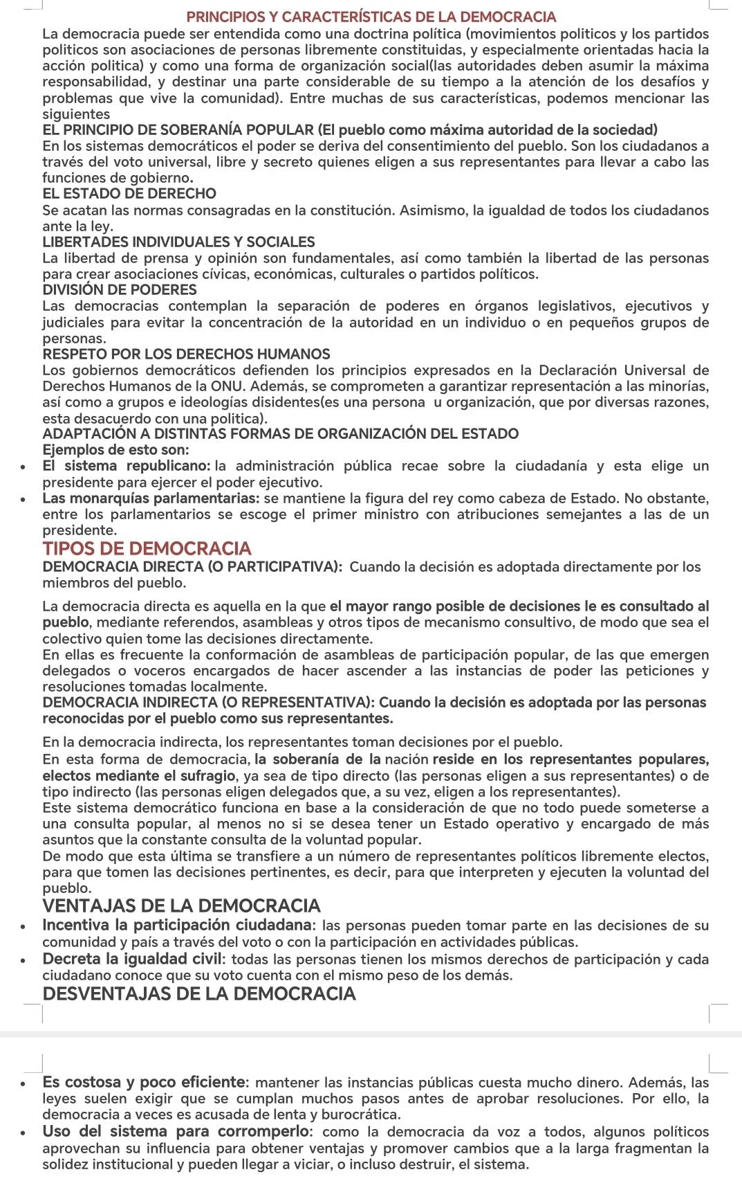 Resuelto:PRINCIPIOS Y CARACTERÍSTICAS DE LA DEMOCRACIA La democracia puede ser entendida como una d