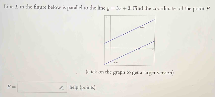 Solved: Line L in the figure below is parallel to the line y=3x+3. Find ...