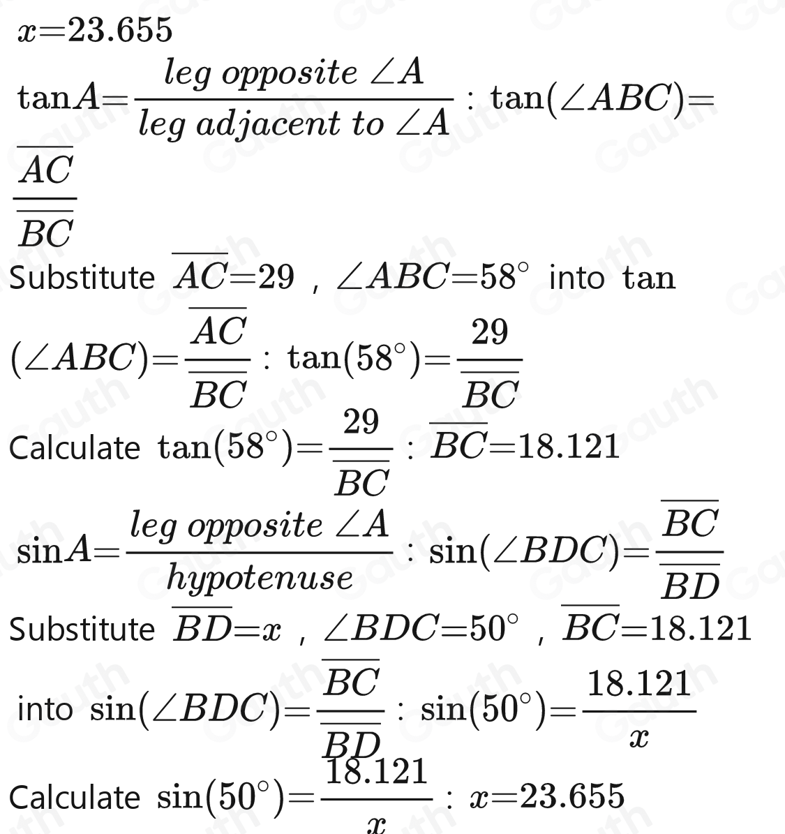 Solved: Find the length of the side labeled x. Round intermediate values to the nearest tenth ...