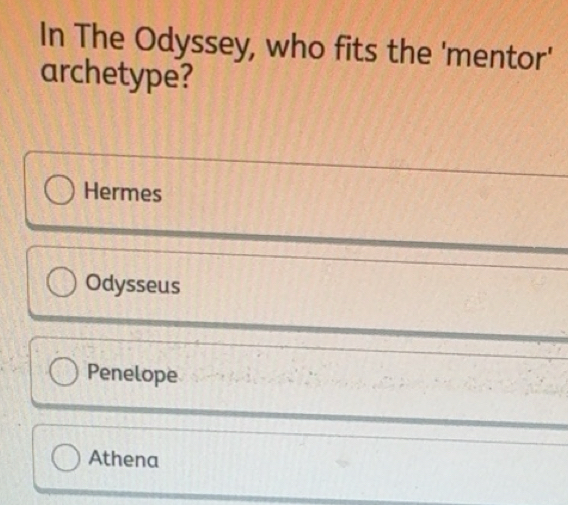 Solved: In The Odyssey, who fits the 'mentor' archetype? Hermes ...