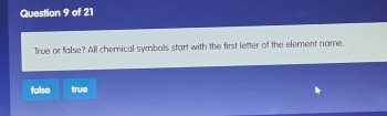 Solved: True or false? All chemical symbols start with the first letter ...