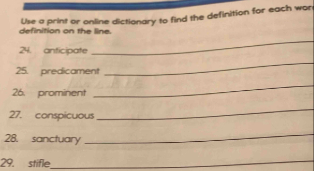 Solved: Use a print or online dictionary to find the definition for ...