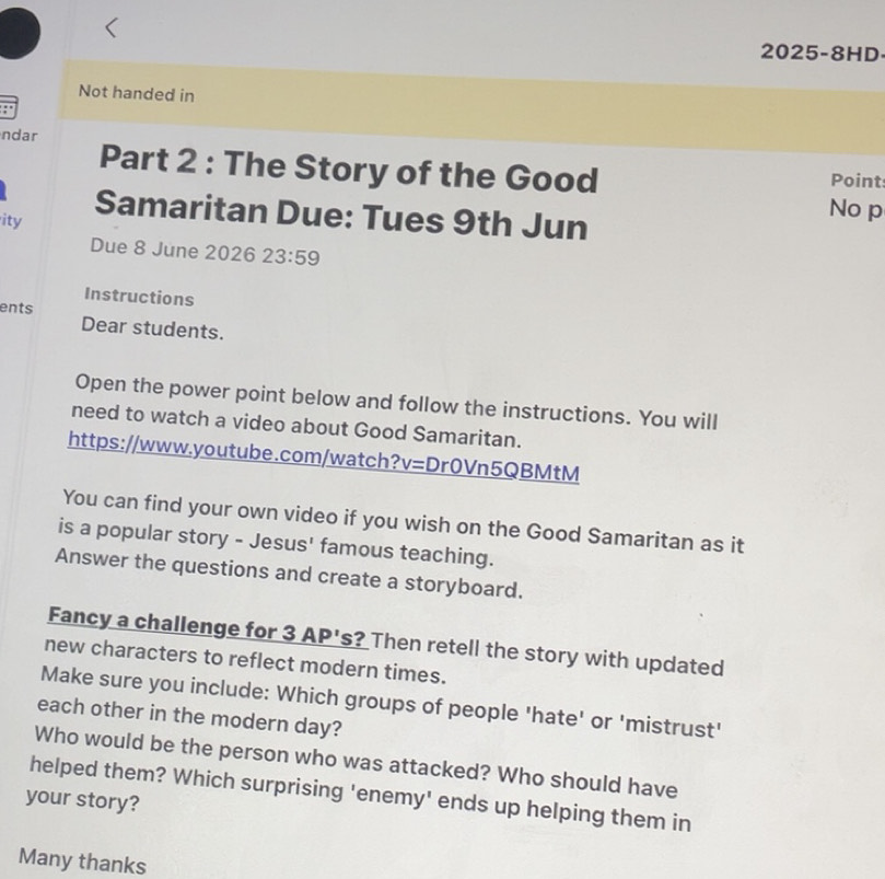 Solved: 2025-8HD· Not handed in ndar Part 2 : The Story of the Good ...