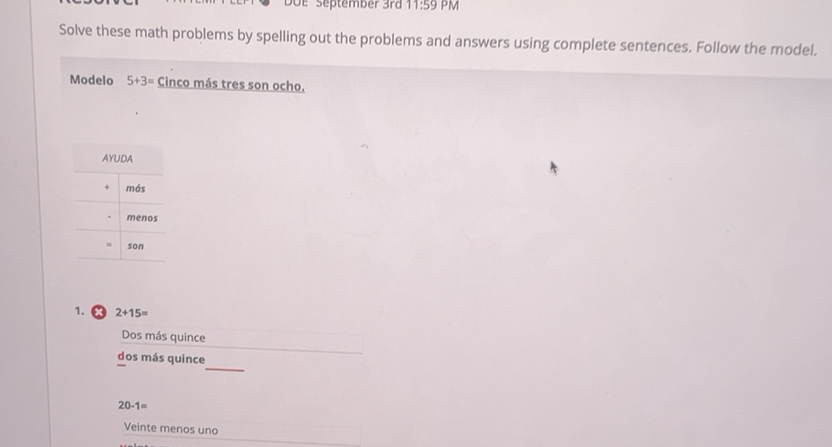 Solved: DOE September 3rd 11:59 PM Solve these math problems by ...